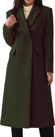 Generic Womens Pea Coats Winter Classic Plus Size Notched Lapel Trench Coat Double Breasted Warm Jacket Overcoat Army Green Medium