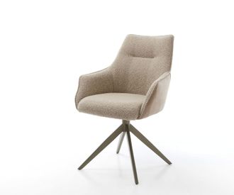 DELIFE Drehstuhl Alja-Flex mit Armlehnen Materialmix Schlamm Kreuzgestell breit Effektfinish Titan 360&deg; drehbar Wippfunktion Taschenfederkern, Esszimmerst&uuml;hl