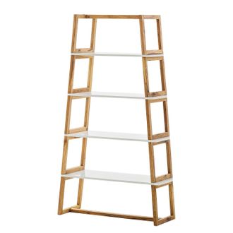 M&oslash;rteens home24 Regal B&ouml;den: MDF Mitteldichte Holzfaserplatte, lackiert Gestell: Massivholz Eiche, ge&ouml;lt Wei&szlig; 104 x 188 x 39cm