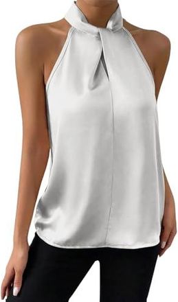 Generic Camisoles en soie pour femme - Élégant - Sans manches - Dos nu - Décontracté - En satin - Pour les sorties, blanc, XL