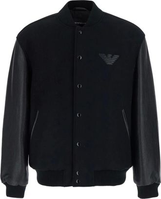 Emporio Armani Bomber en laine avec manches en cuir - Femme - Vestes - Noir - Taille: 46 FR