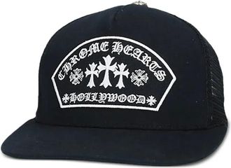 Chrome Hearts Hollywood triple cross embroidered trucker cap hat - Schwarz
