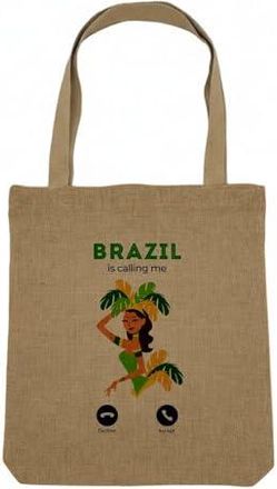 Fabulous Sac Shopping Tote Bag Aspect Lin - Brazil Is Calling Me Rio Carnival Sun Party - Sac de Courses Toile Epaisse 360g Beige Naturel Cabas Port&eacute; Epaule So