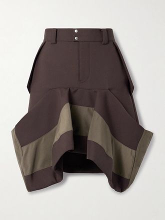 sacai Jupe En Scuba Et En Gros-grain À Drapés - Marron