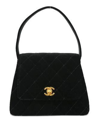 Chanel sac porté épaule en velours matelassé (années 1998) - Noir