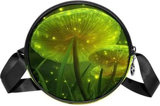 Generic Petit sac &agrave; bandouli&egrave;re rond pour femme, motif champignon vert nuit, avec fermeture &eacute;clair, bretelles r&eacute;glables, sac &agrave; main rond d&eacute;contract&eacute; pour femm