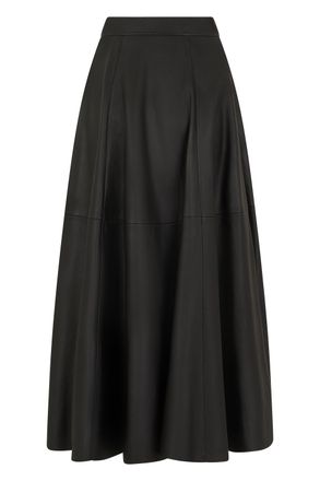 Raquel Diniz Womens Midi Flared Leather Skirt Black