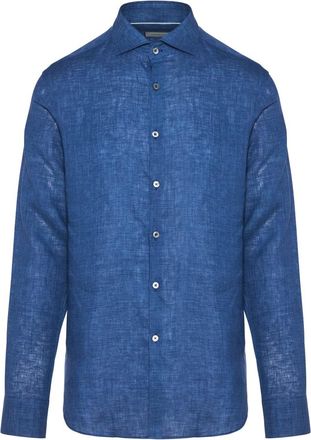 Canali Homme, Chemises, Bleu, Taille: L Chemise en lin teinte en pi&egrave;ce