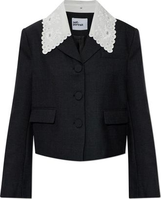 Self Portrait Femme, Vestes, Gris, Taille: 38 FR Blazer avec Col Amovible