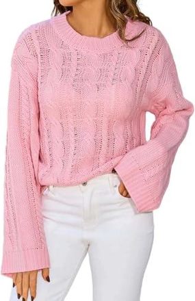 Generic Pull en tricot &agrave; col rond &agrave; manches longues pour filles 2026, rose, XL