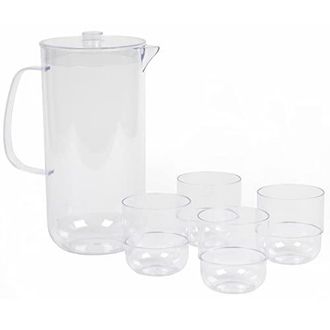 Cambridge Silversmiths Cambridge CM07658EU7 Fete Verres et carafe, empilables, faciles à ranger, lot de 5 pièces, en plastique sans BPA pour usage extérieur, fêtes, maisons 