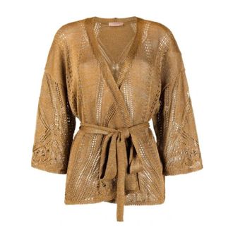 Twinset Durchbrochener Cardigan mit G&uuml;rtel - - Knitwear - Damen - Braun - M