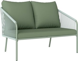 OUTSUNNY Canap&eacute; de jardin - Outsunny - accoudoirs et coussins - 2 places - cadre en acier galvanis&eacute;, r&eacute;sine tress&eacute;e - vert