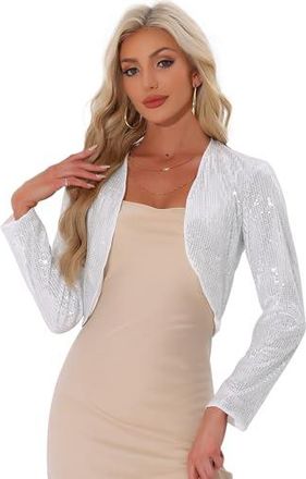 Allegra K Boléro à Paillettes pour Femme Ouvert sur Le Devant Haussement dÉpaules Veste Court Scintillante Tenue pour Soirée Haut de Soirée Argent XL