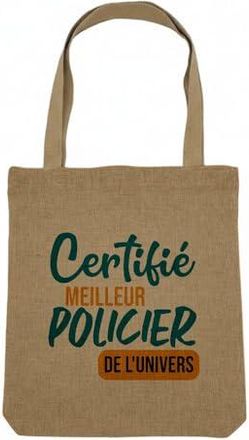 Fabulous Sac Shopping Tote Bag Aspect Lin - Certifi&eacute; meilleur Policier de lunivers Police Gendarmerie - Sac de Courses Toile Epaisse 360g Beige Naturel Cabas P