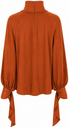 Rowen Rose Draped Collar with Bow Blouse - Brown
