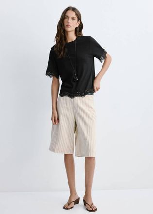 Mango Baumwoll-T-Shirt mit Details aus Lochstickerei schwarz - Damen - XXS - MANGO
