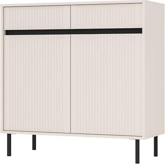 Selsey Osaka Kommode Wei&szlig; mit Schubladen 100 x 100,2 x 40 cm - 2-T&uuml;rig, 4-F&auml;cher Sideboard - Stilvolles Design, Gerillte Fronten - MDF & Laminat Sandbeige/Ei