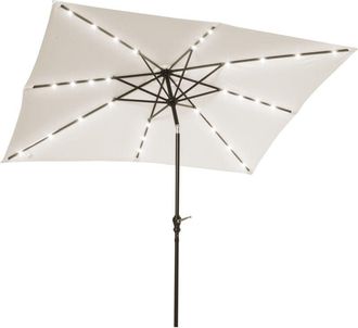 OUTSUNNY Parasol lumineux rectangulaire inclinable dim. 2,68L x 2,05l x 2,48H m parasol led solaire m&eacute;tal polyester haute densit&eacute; blanc cass&eacute;