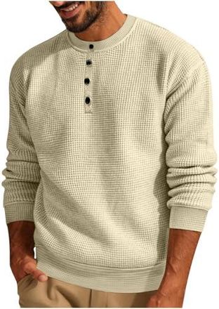 Generic T-shirt &agrave; manches longues en tissu gaufr&eacute; pour homme - Pull basique l&eacute;ger respirant sport tendance uni col rond l&eacute;ger course &agrave; pied haut de sport dura