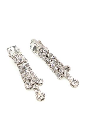 Alessandra Rich Womens Embellished Metal Earrings Crysilver Brass Glass
