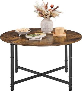 Yaheetech Couchtisch Runder Kaffeetisch mit Einstellbarer Schutzfüße Beistelltisch Sofatisch Wohnzimmertisch im Industriellen Stil Rustikal-Braun