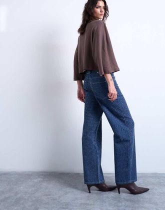 Topshop Jeans in indigoblauer Rinse-Waschung mit niedrigem Bund und strukturierten Streifen
