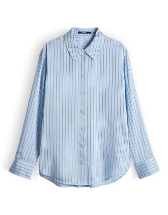 someday Langarmbluse Zenja Longbluse aus Viskose mit Streifenmuster Weite Passform mit Quetschfalte und abgerundetem Saum
