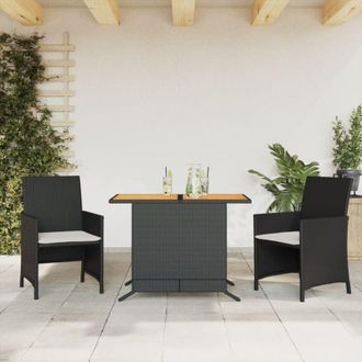 vidaXL 3-tlg. Bistro-Set mit Kissen Schwarz Poly Rattan - Vidaxl