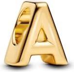 Pandora Lettre A Alphabet Mini Charm en argent sterling plaqu&eacute; or 14 carats, compatible Moments, dimensions : 6,1 x 8,2 x 7,5 mm, 763947C00