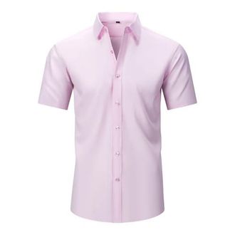 Generic Zealburst Chemise en coton stretch infroissable &agrave; manches courtes pour homme Noir, rose, 3XL