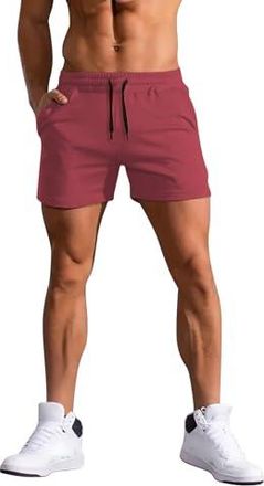 Generic Short de sport pour homme - Coupe ajust&eacute;e - Boxer chino noir l&eacute;ger en coton - Pour adulte - Pantalon de marche - Pantalon de travail, Rouge, 3XL