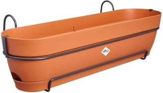 ELHO Vibia Campana Balkonkasten Allin1 70 mit Wasserreservoir - Übertopf für Balkon - 100% recyceltes Plastik - Ø 70.4 x H 17.7 cm - Braun/Terra