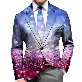 Generic Veste pour homme - Imprim&eacute; 3D multicolore - Costume de carnaval - Blazer slim fit - Aspect paillet&eacute; - Veste de costume amusante - Veste de f&ecirc;te pour c