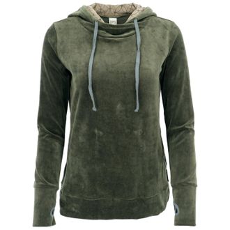 Guru Shop Nicki-Kapuzenpullover, Weicher Hoodie, Boho Samt Sweatshirt - Khaki, Damen, Baumwolle, Size:S