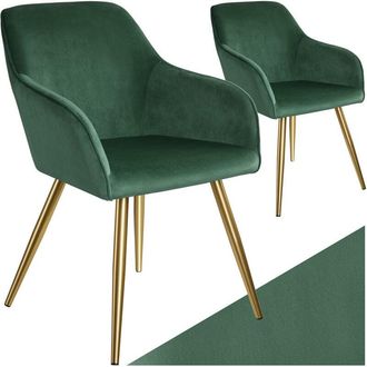TecTake Tectake - Ensemble de 2 chaises rembourrées aspect velours vert foncé/or