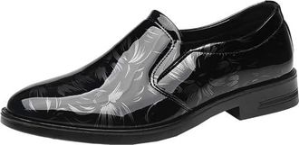 Generic Chaussures habillées daffaires pour homme verni sans lacets à enfiler - Bout pointu - Chaussures en cuir à talon bloc - Antidérapantes - Tendance - Po