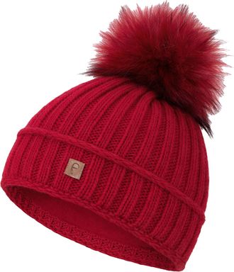 Faera Winterm&uuml;tze Damen M&uuml;tze gef&uuml;ttert mit Kunstfell Bommelm&uuml;tze M&auml;dchen Fleecefutter Winter Strickm&uuml;tze Beanie Herren 34, Farbe:Rot
