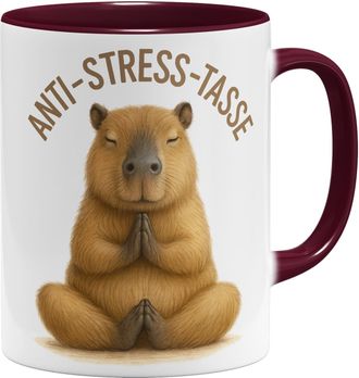 OM3 Capybara Anti-Stress Kaffee-Tasse mit Spruch - Lustige Keramiktasse mit meditierendem Wasserschwein - Keramik Becher - 325ml - Beidseitig Bedruckt - B