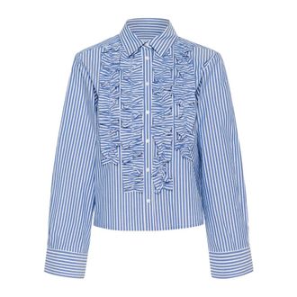 Part Two Chemise Amparo &agrave; Rayures Bleues avec Volants - Femme - Blouses et Chemises - Bleu - Taille: 44 FR