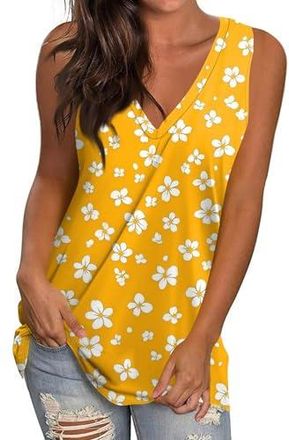 Generic Debardeur Femme Chic et &eacute;l&eacute;gant Chemisier sans Manche Col V Imprimer D&eacute;bardeur Top ete Haut Chic et Elegant Caraco Vetement Femme Tee Shirt sans Manch