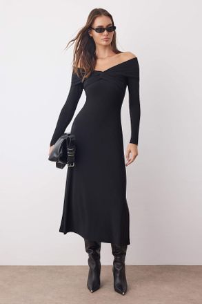 Trendyol Damen einfarbiges Maxi-Kleid lang, A-Linie - Schwarz