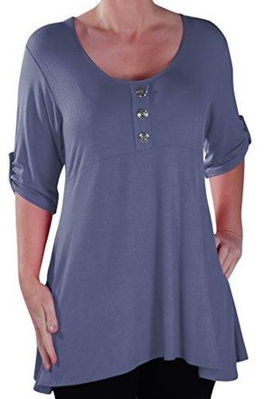 Eye Catch Eva Aux Femmes Bouton Avant Aavec Encolure D&eacute;gag&eacute;e Tunique Grande Taille Dames T-Shirt Long Tops