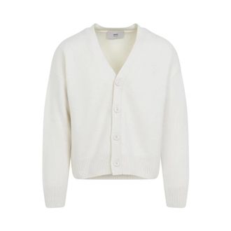 Ami Oversized Cardigan mit gesticktem Logo - - Knitwear - Herren - Wei&szlig; - XL