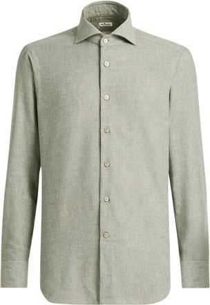 Kiton Homme, Chemises, Gris, Taille: XL Chemise en flanelle en coton, soie et cachemire