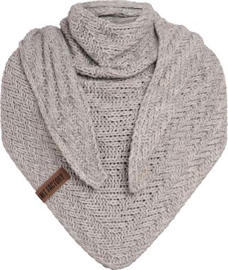 Knit Factory Dreiecksschal Sally - Damen Strickschal mit Wolle - Grob gestrickten Schal - Hochwertige Qualit&auml;t - XXL Schal - 220x85 cm - Grau/Beige
