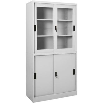vidaXL B&uuml;roschrank mit Schiebet&uuml;r Hellgrau 90x40x180 cm Stahl - Vidaxl
