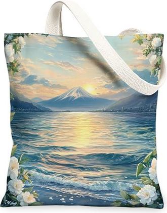 Generic Sac fourre-tout en toile Spring Gardenia pour le shopping, 33 x 38 cm, motif floral, mer, montagne, sac d&eacute;picerie r&eacute;utilisable pour femme, motif flora