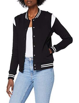 Urban Classics Ladies Organic Inset College Sweat Jacket Vestes, Noir/Blanc, XS Femme
