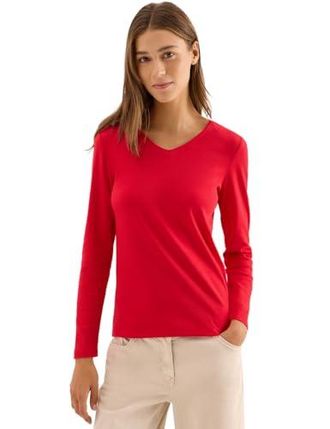 Cecil 3227271 T-Shirt à Manches Longues et col en V, Rouge Fiery, XL Femmes